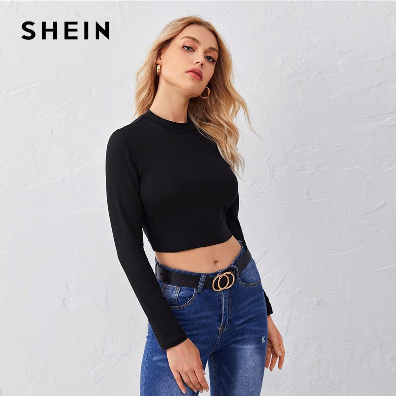 Shein Czarne Zasznurowane Plecy Crop Slim Tee Damskie Letnie ściągacze